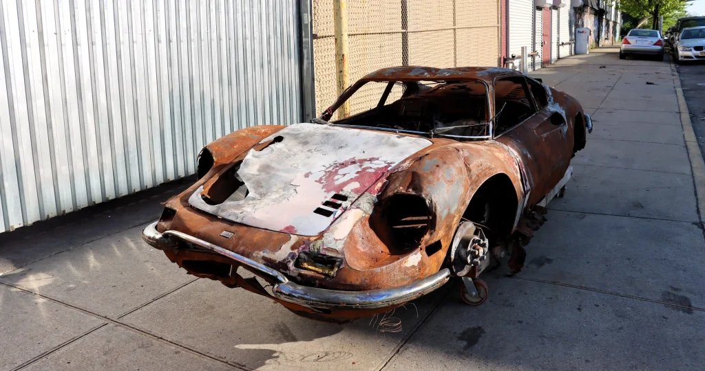 Completely burned out and rusty Ferrari up for sale for £120k | Need To ...