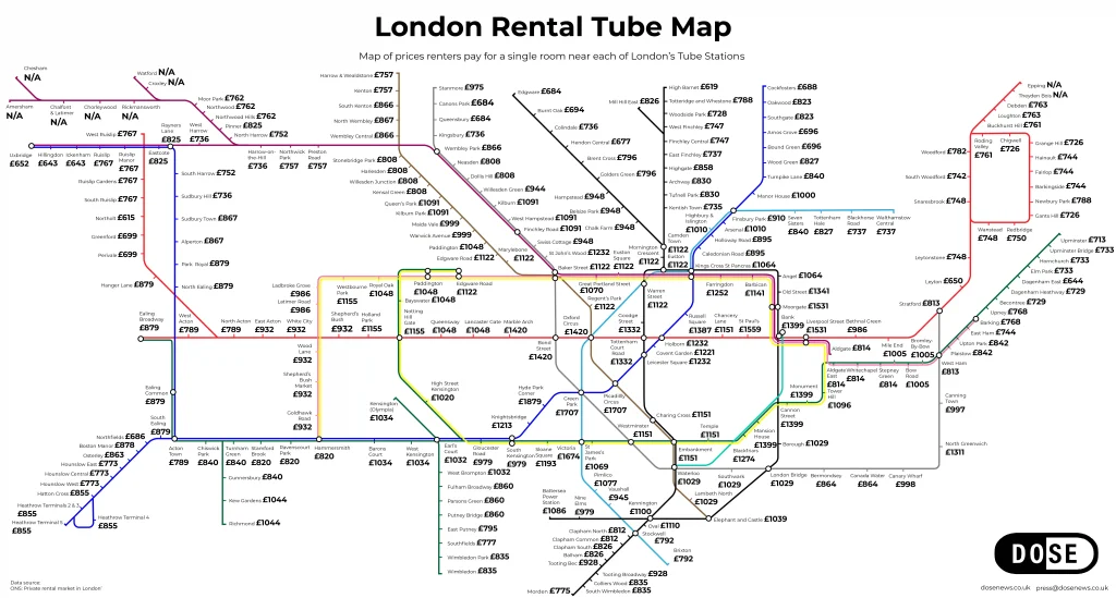 New London Tube map reveals cheapest and most expensive rents in the ...