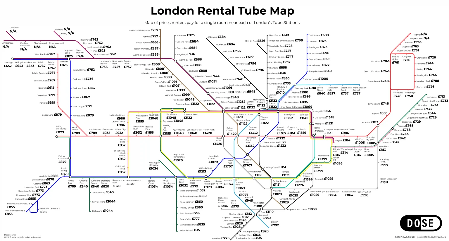 New London Tube map reveals cheapest and most expensive rents in the ...