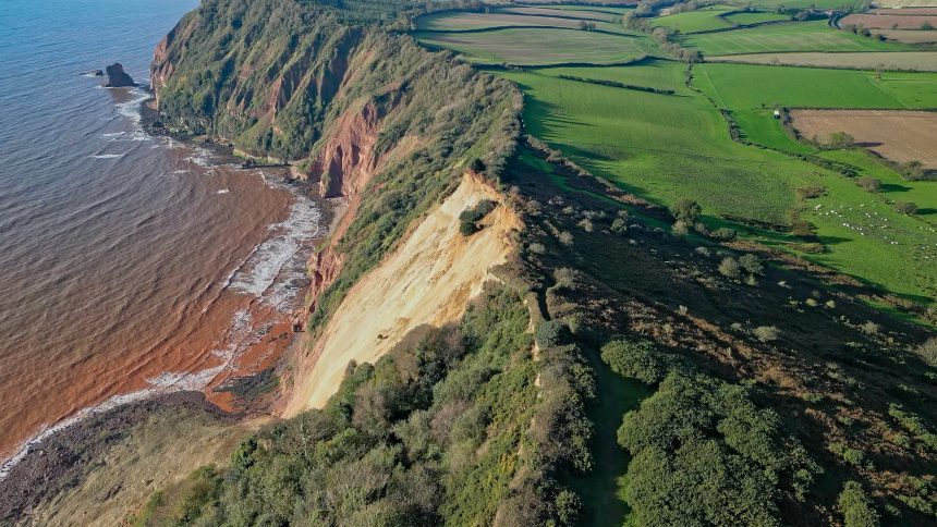 Sunbather has lucky escape after cliff collapses onto beach just yards ...