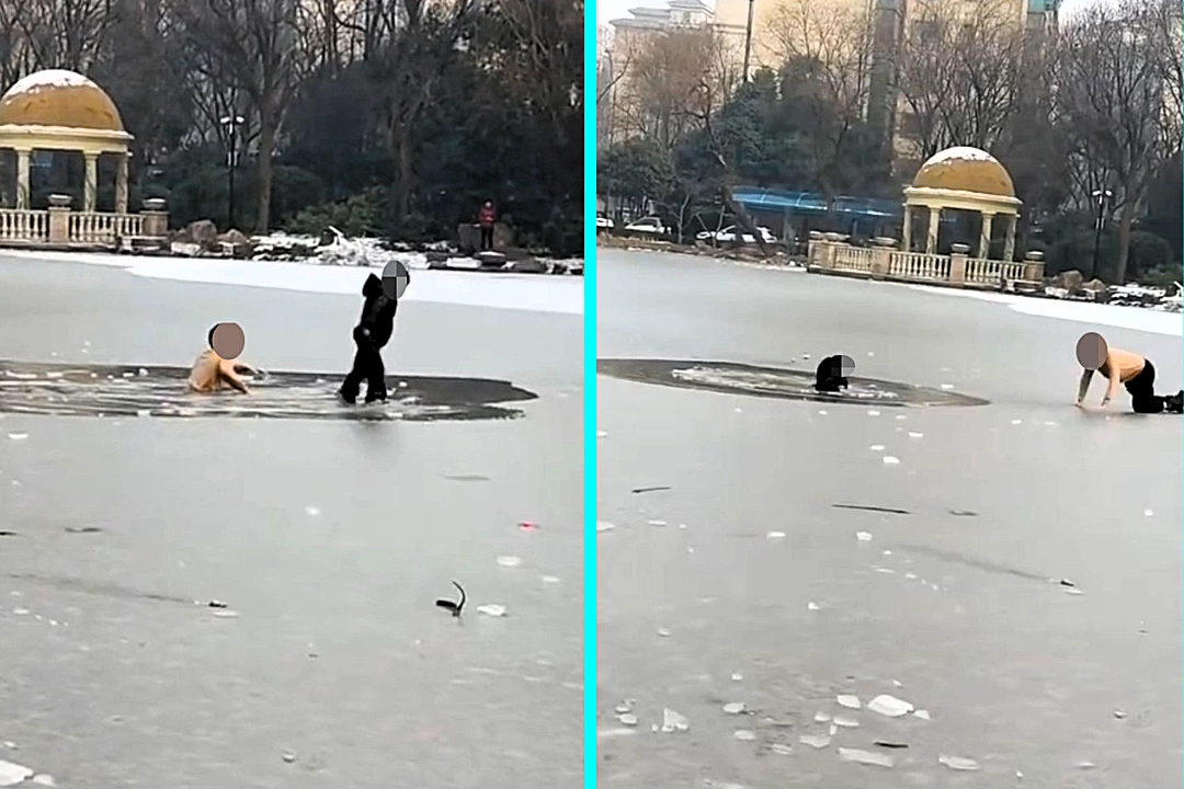 Brave dad saves child who fell through ice – then needs rescuing from ...