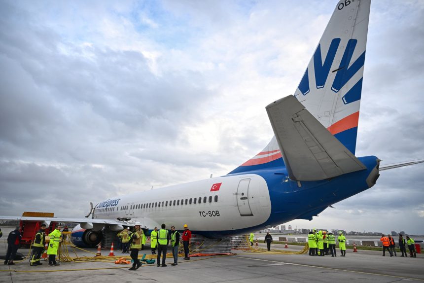 Plane’s landing gear collapses moments before take-off with 181 on ...