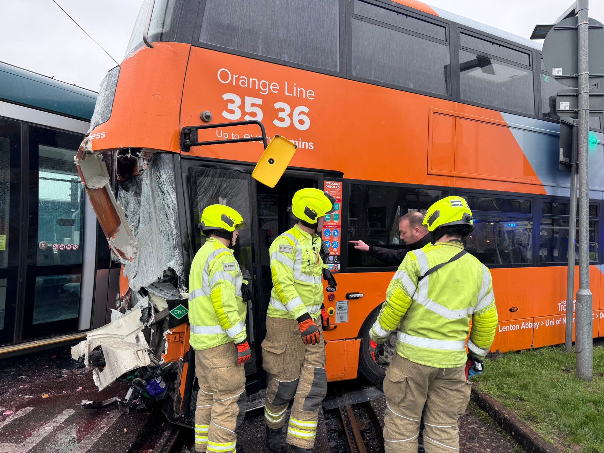 Two passengers rushed to hospital after tram and bus COLLIDE with 11 ...