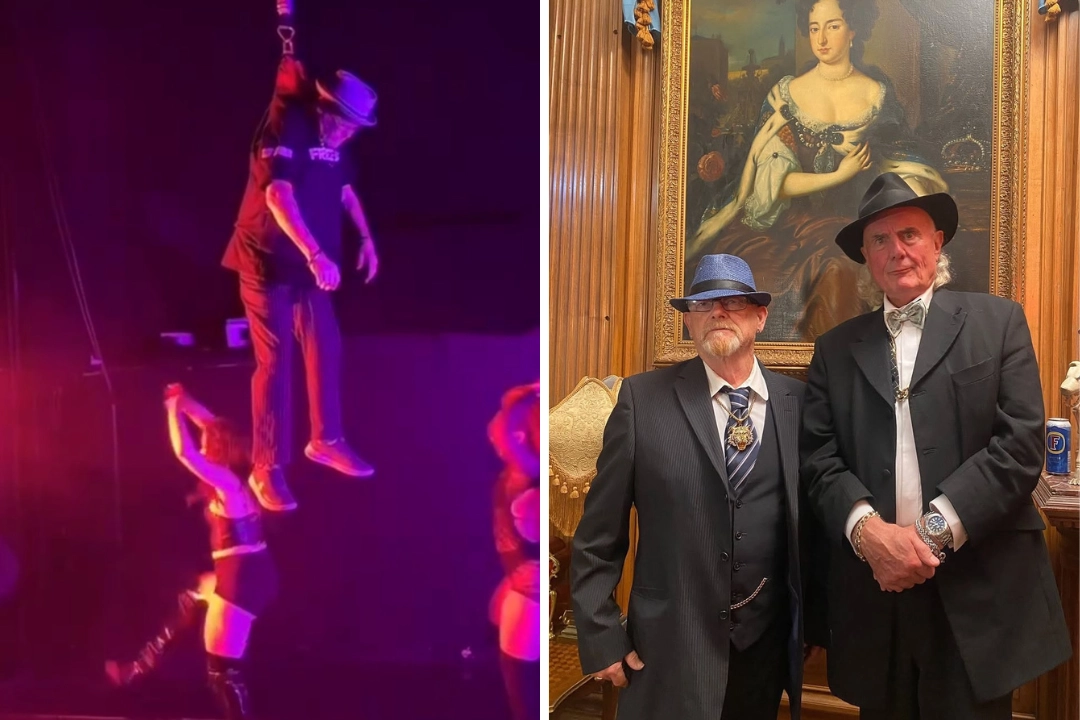 Elderly British rapper passes out mid-show – while suspended from ...