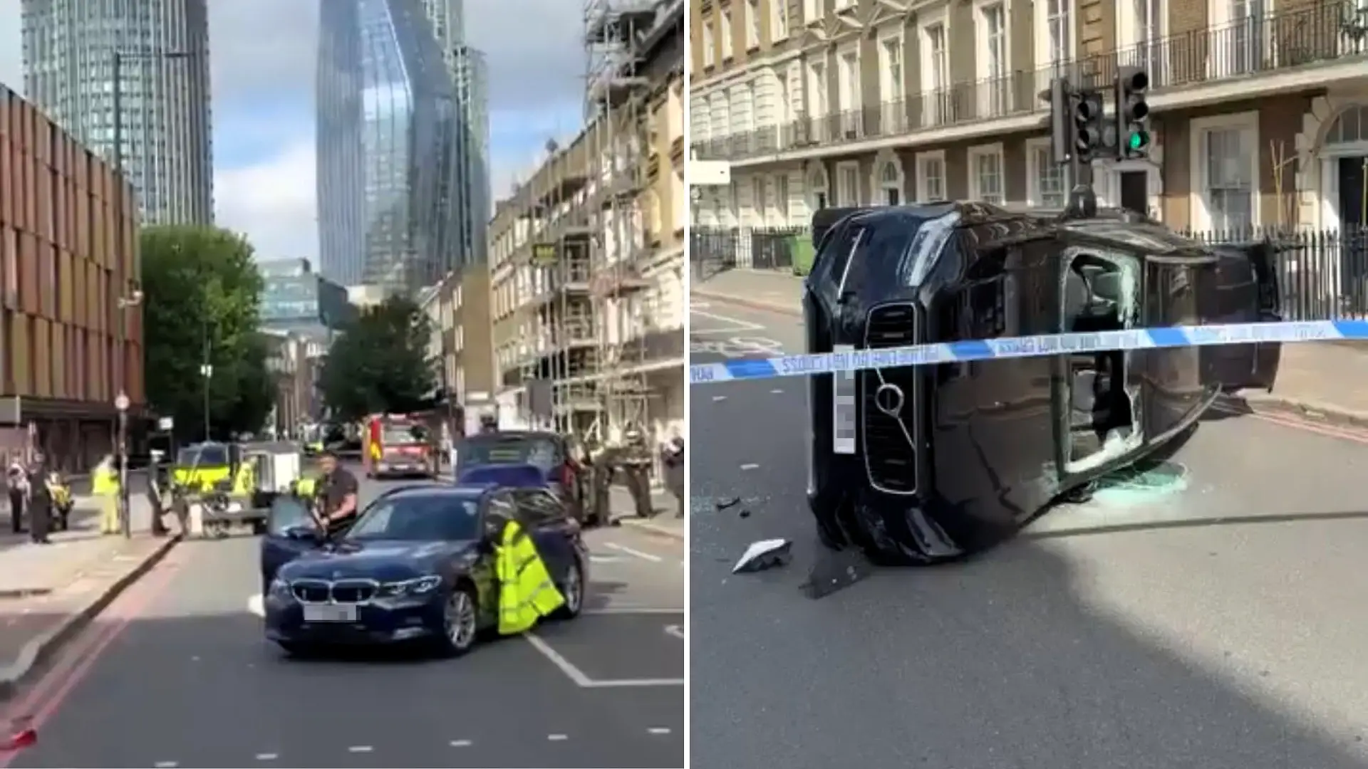 Manic motorist causes undercover police car to FLIP over during chaos ...
